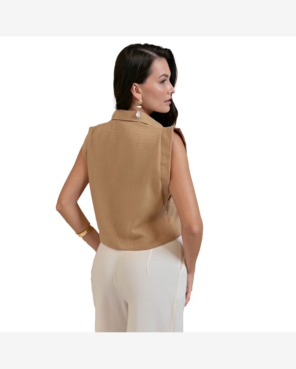 Riachuelo | Camisa Cropped Feminina Milani Beth Bege