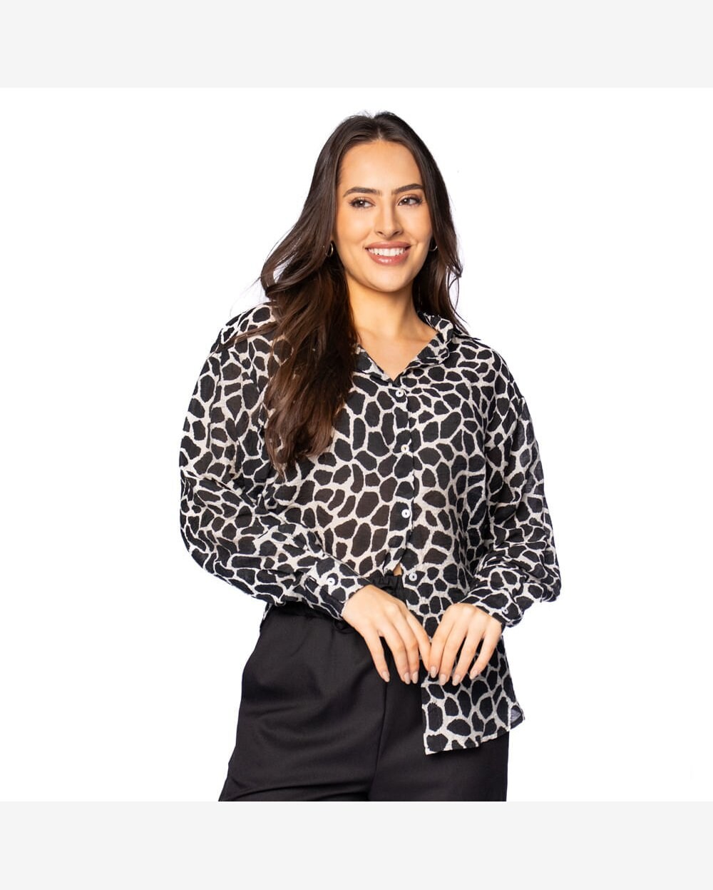 Riachuelo | Camisa Feminina Susan Zheng Animal Print Preto/branco
