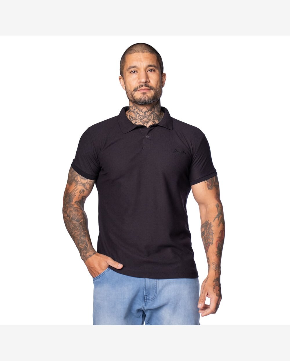 Riachuelo | Camisa Polo Masculina Gangster com Textura Preto