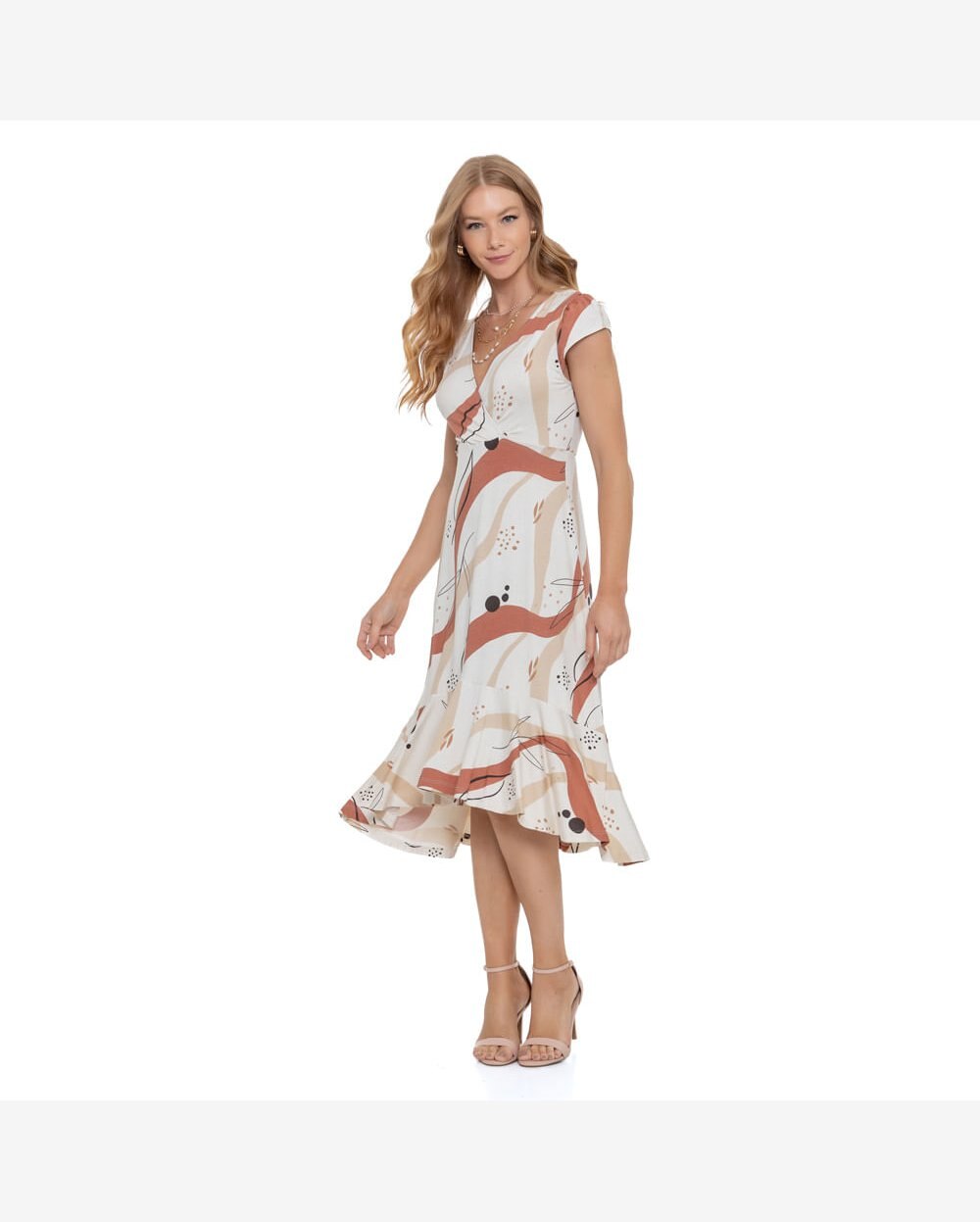 Riachuelo | Vestido Midi Feminino Averzzy Estampa Botânica Bege