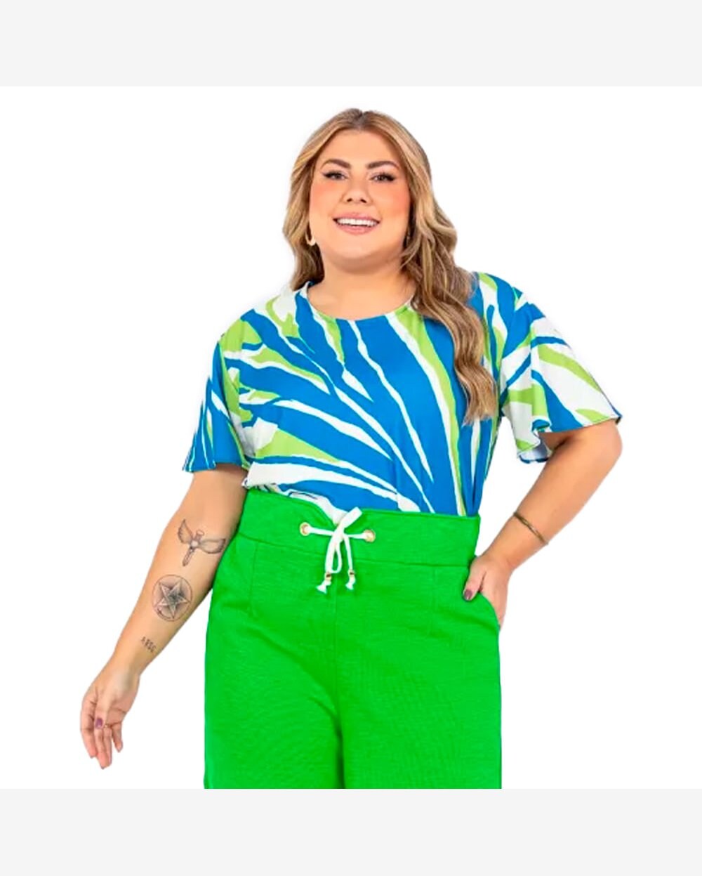 Riachuelo | Blusa Feminina Olho Fatal Plus Size em Crepe Estampado Azul