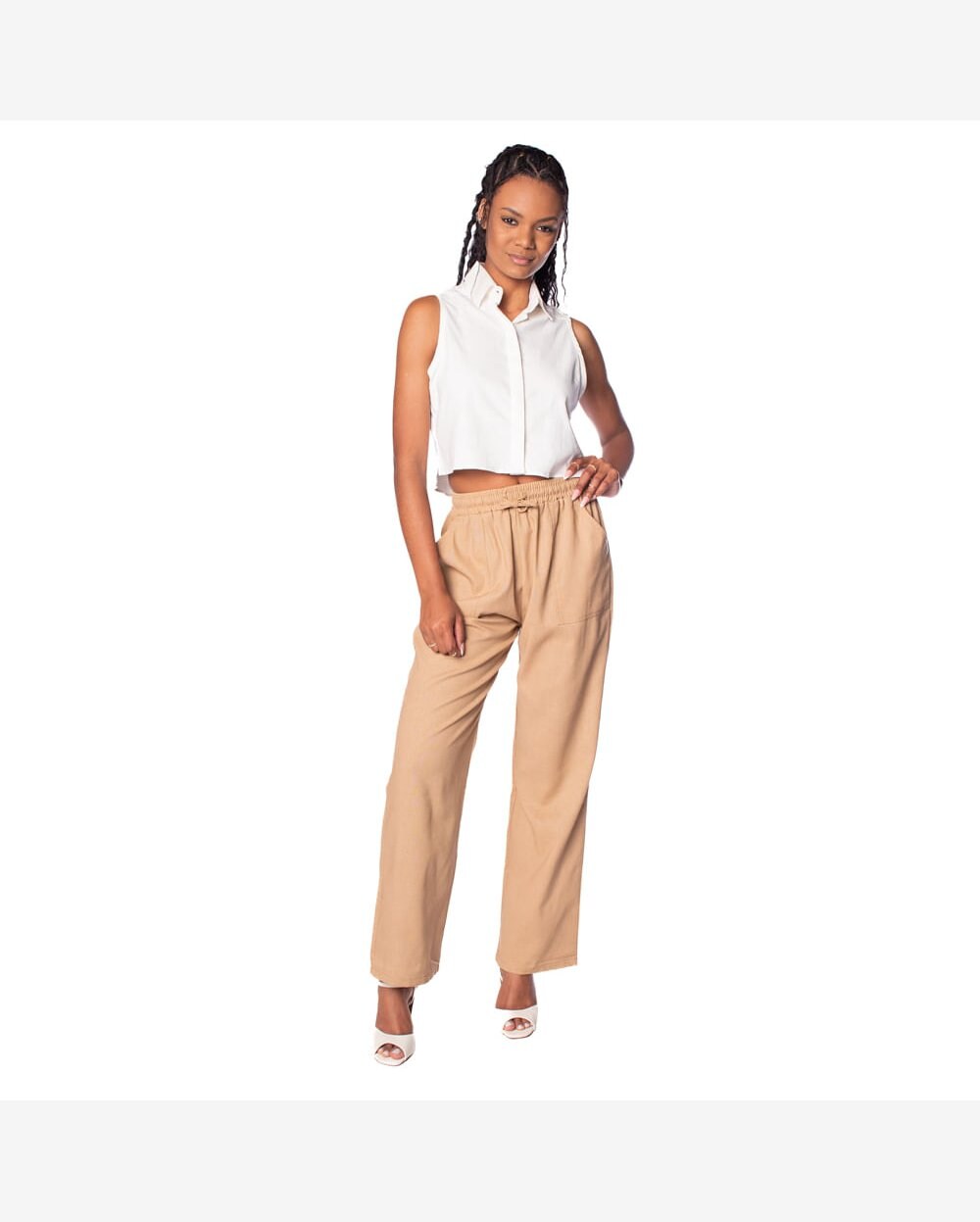 Riachuelo | Camisa Cropped Milani Carla Sem Manga Off White