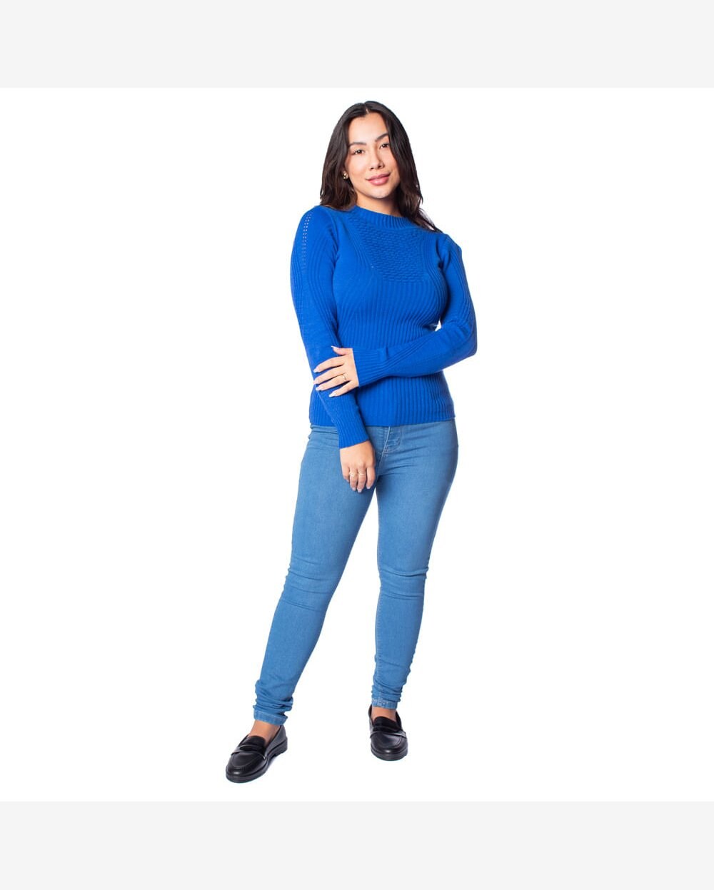 Riachuelo | Blusa Feminina Oliveira Malhas com Ponto Bolha Azul Royal