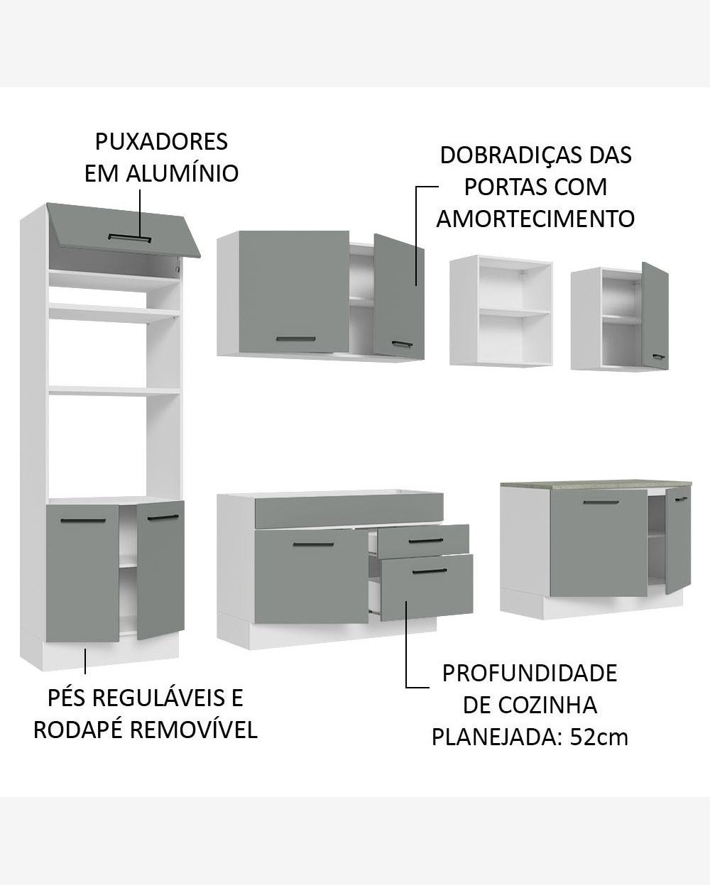 Riachuelo | Armário de Cozinha Completa 310cm Branco/Cinza Agata Madesa 02
