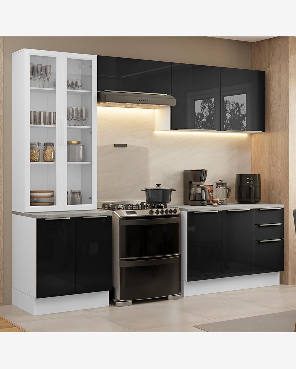 Riachuelo | Armário de Cozinha Completa 270cm Branco/Preto Lux Madesa 04