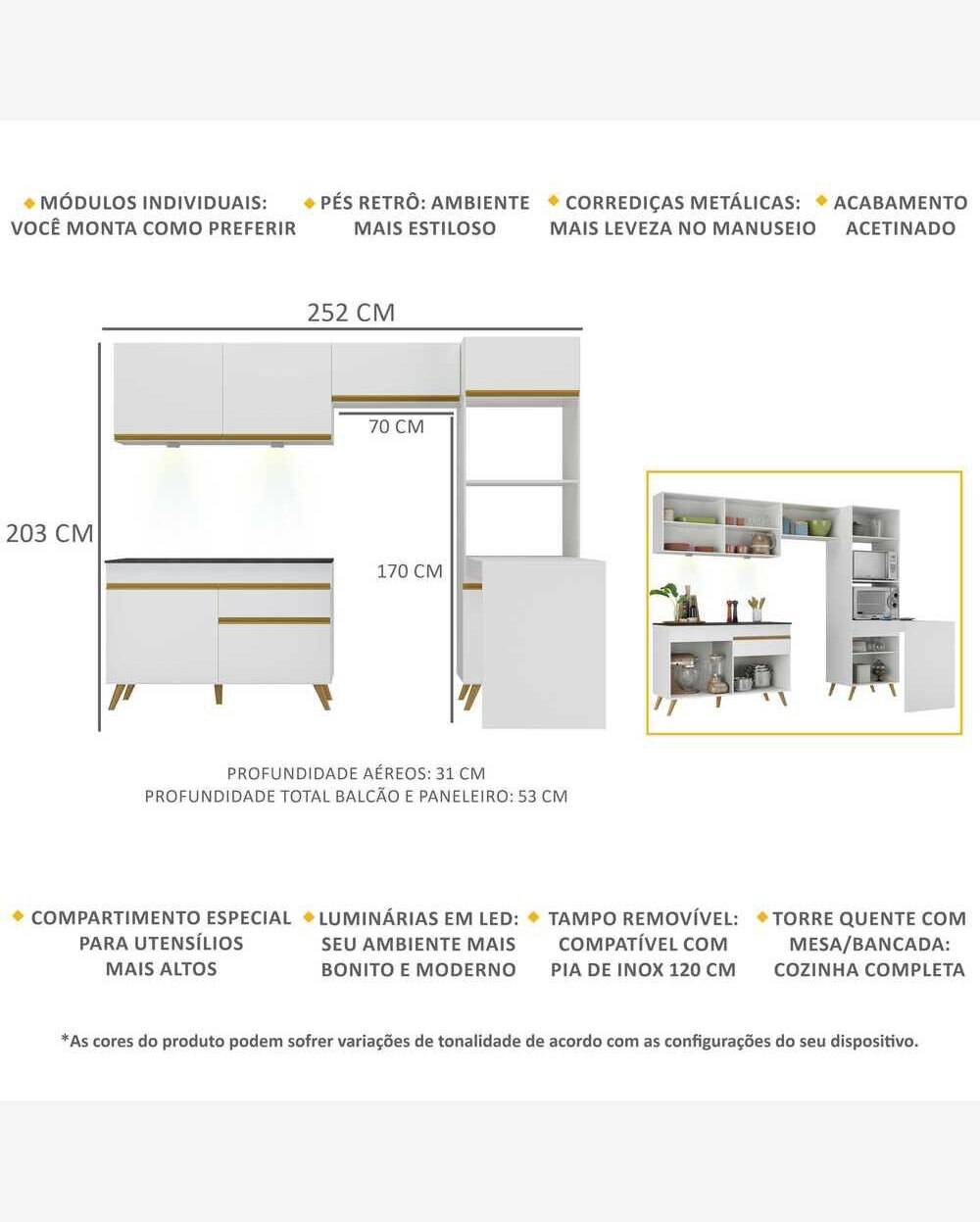 Riachuelo | Cozinha Completa 5 peças com Leds MP2034 Veneza Up ...