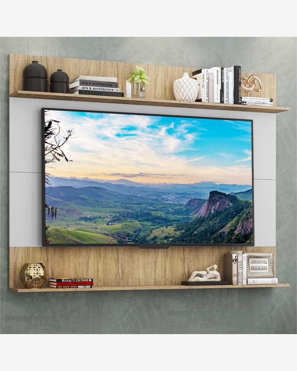 Riachuelo | Painel com Suporte TV 65" e Prateleiras Amsterdã Classic Multimóveis Branco/Rustic