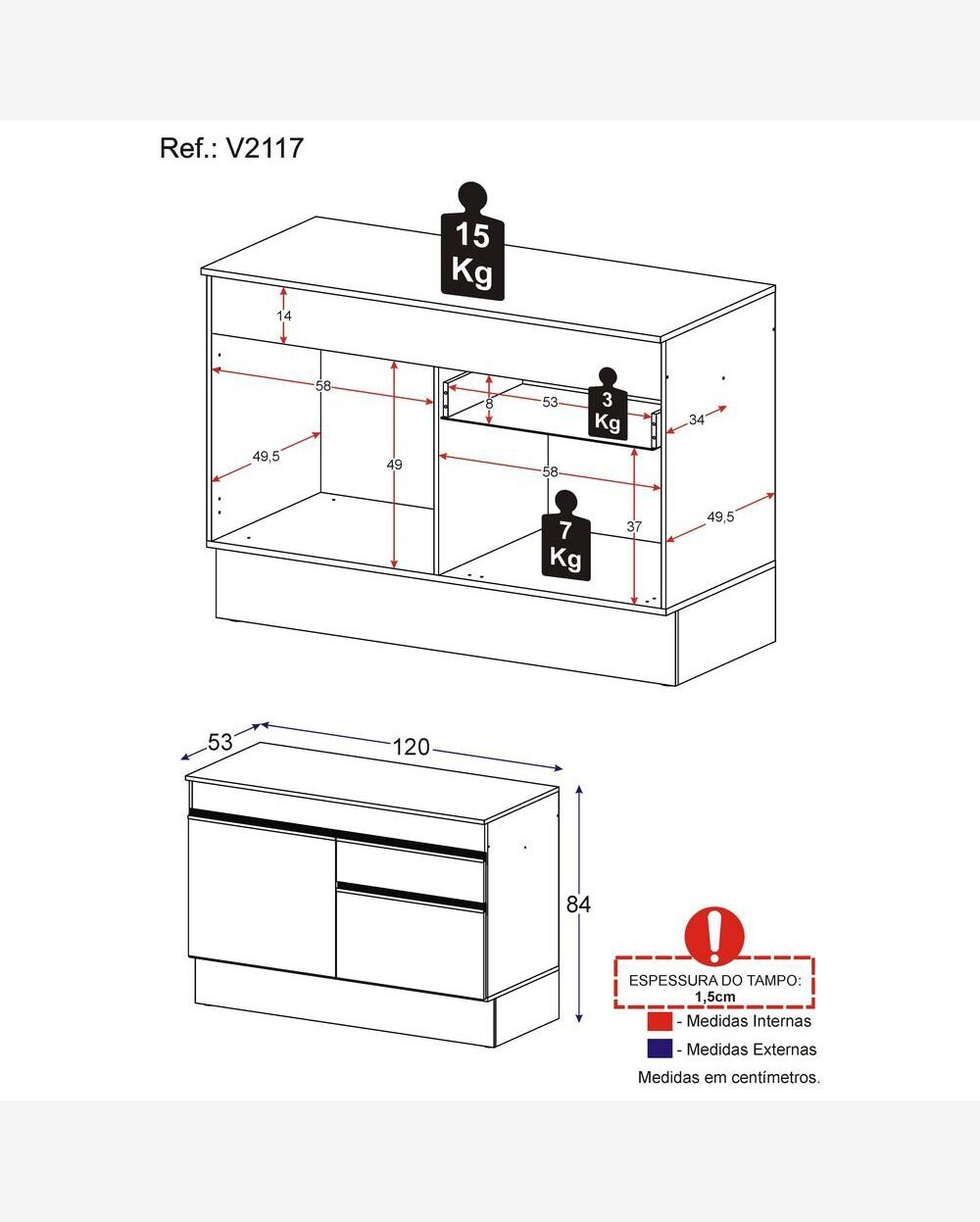 Riachuelo | Balcão Cozinha 120cm com Rodapé 2 Portas 1 Gaveta Veneza ...