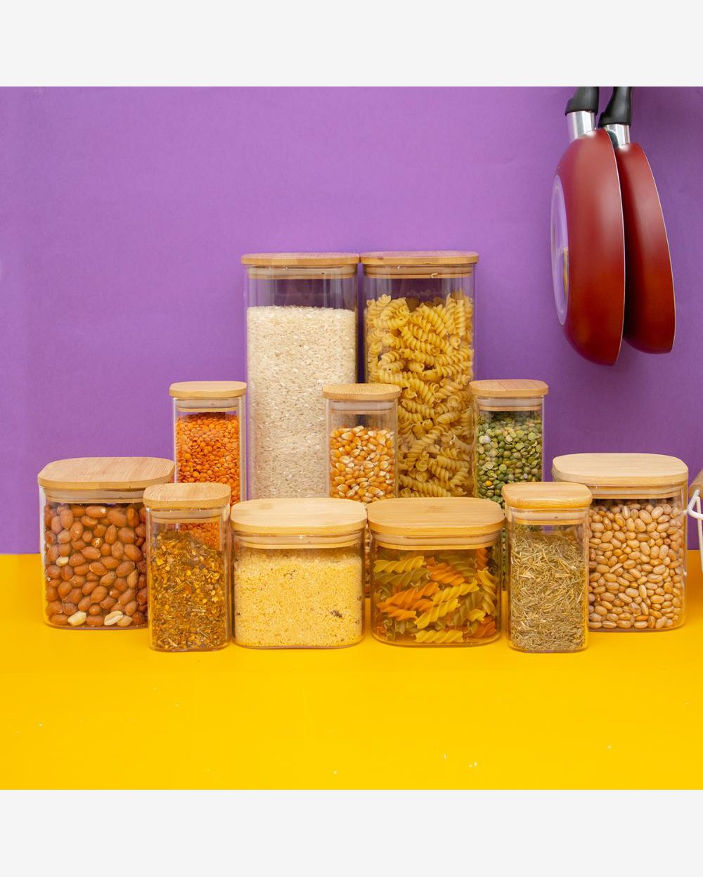 Riachuelo | Kit 11 potes de vidro com tampa de bambu herméticos ...