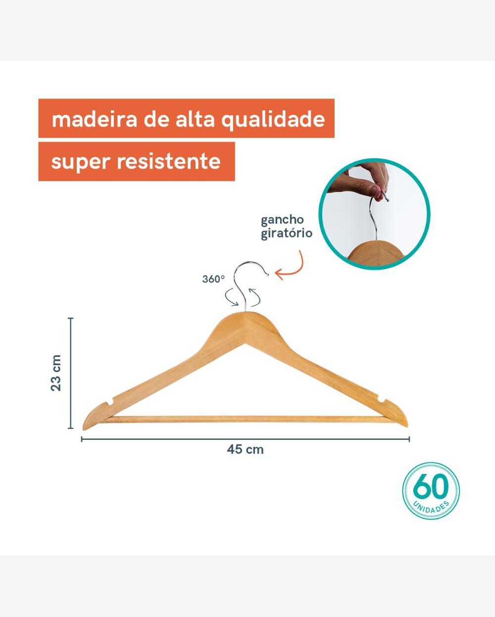 Riachuelo | Kit Cabide de Madeira Oikos - 60 Unidades