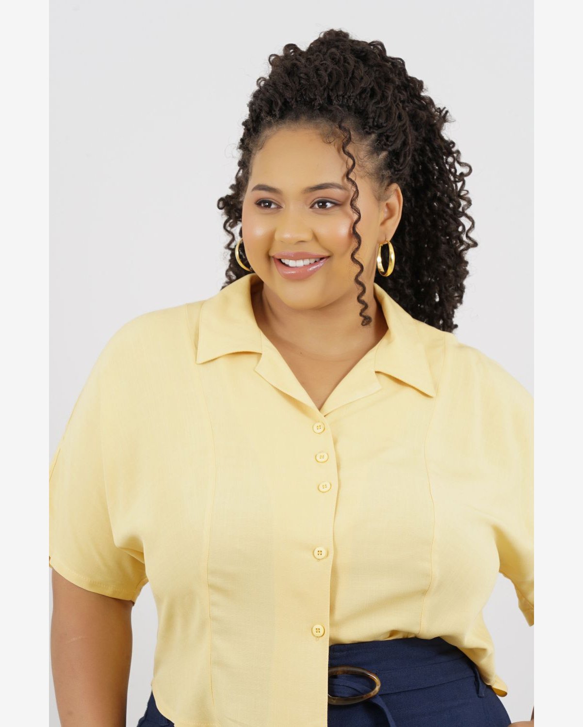 Riachuelo Blusa Cropped Plus Size Praia Encantada Manga Curta