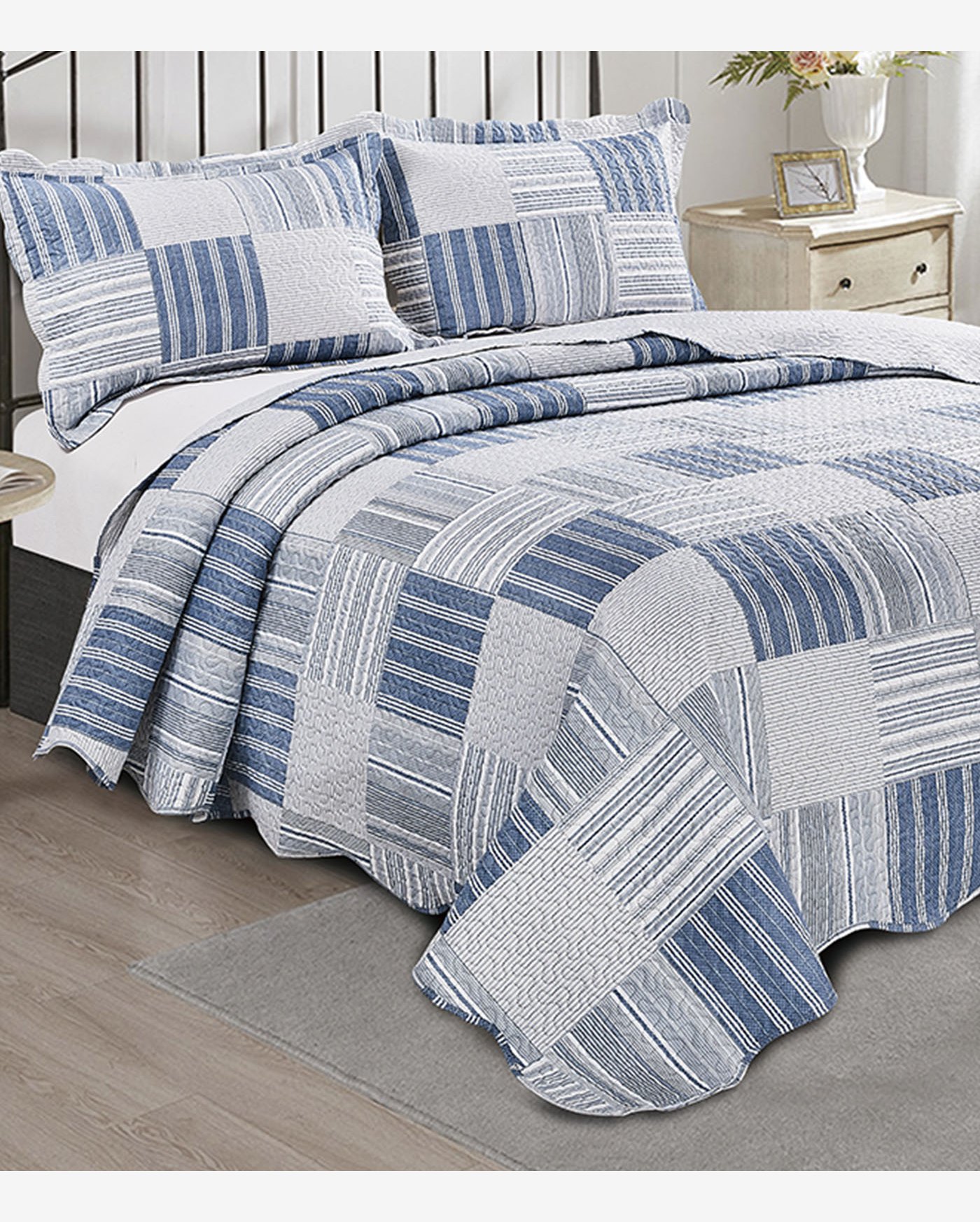 Riachuelo | Colcha Evolution Patchwork Solteiro Camesa Azul