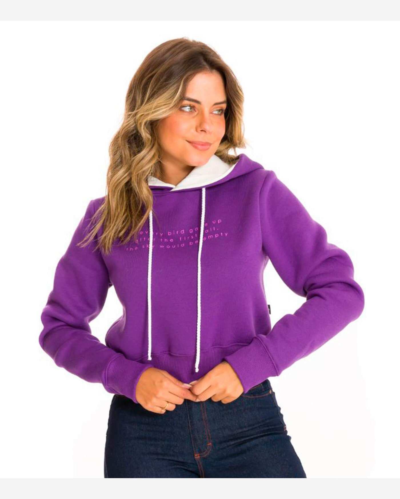 Riachuelo | Cropped Manga Longa Moletom Domínio Roxo