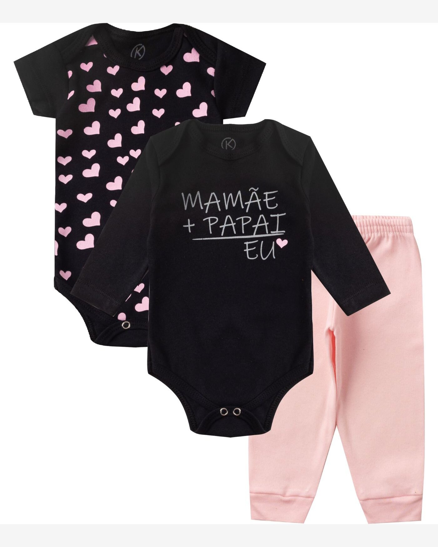 Riachuelo | Kit Body Infantil 3 Peças Kappes Preto