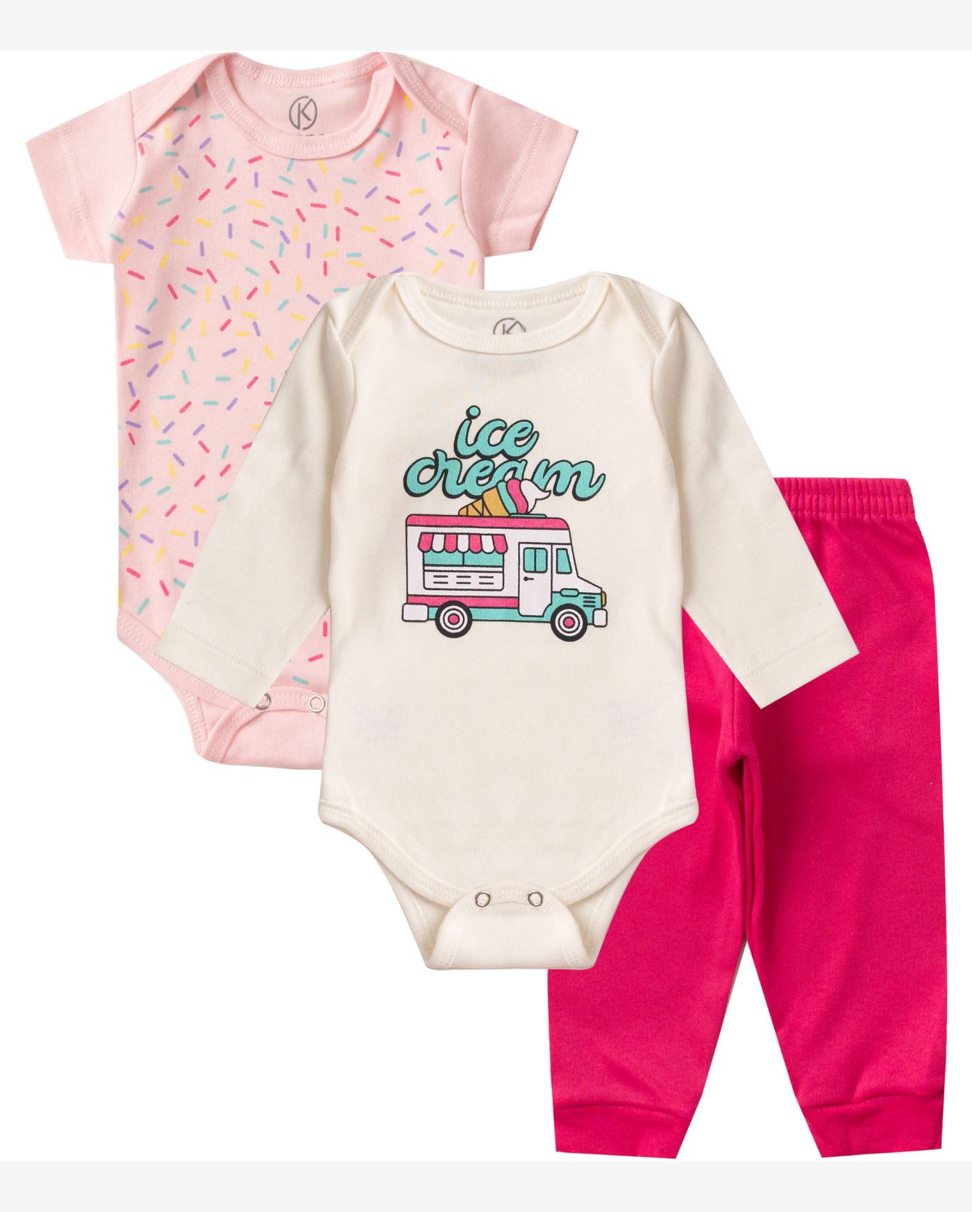 Riachuelo | Kit Body Infantil 3 Peças Kappes Bege