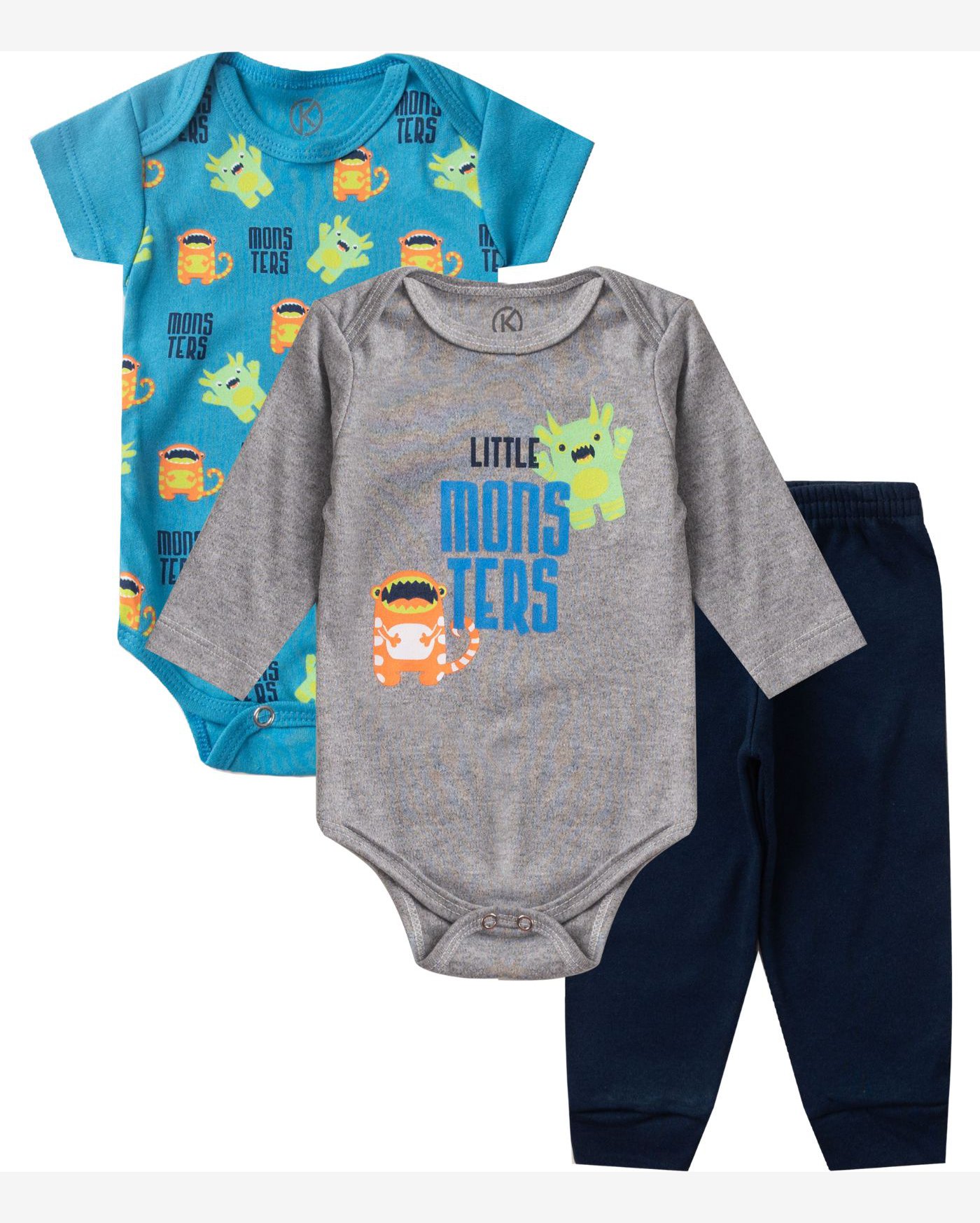 Riachuelo | Kit Body Infantil 3 Peças Kappes Cinza