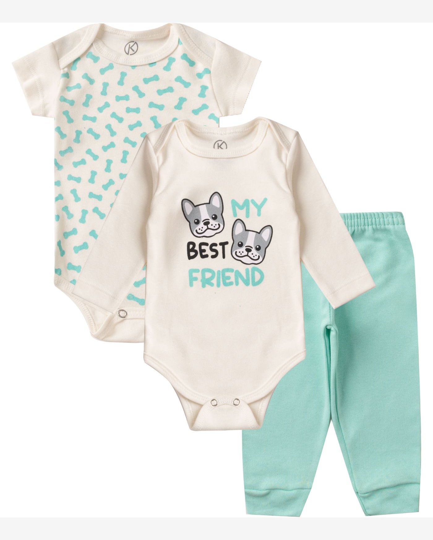 Riachuelo | Kit Body Infantil 3 Peças Kappes Bege