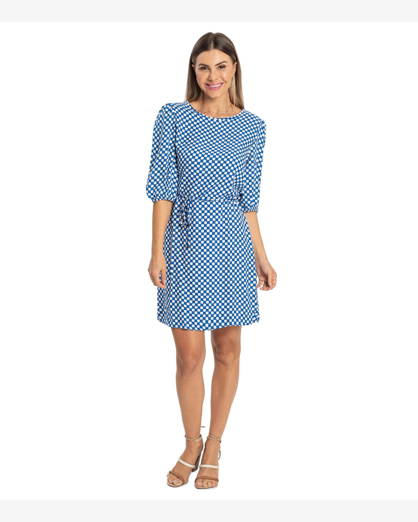 Riachuelo | Vestido Mangas 3/4 Viscose Creponada Rovitex Azul