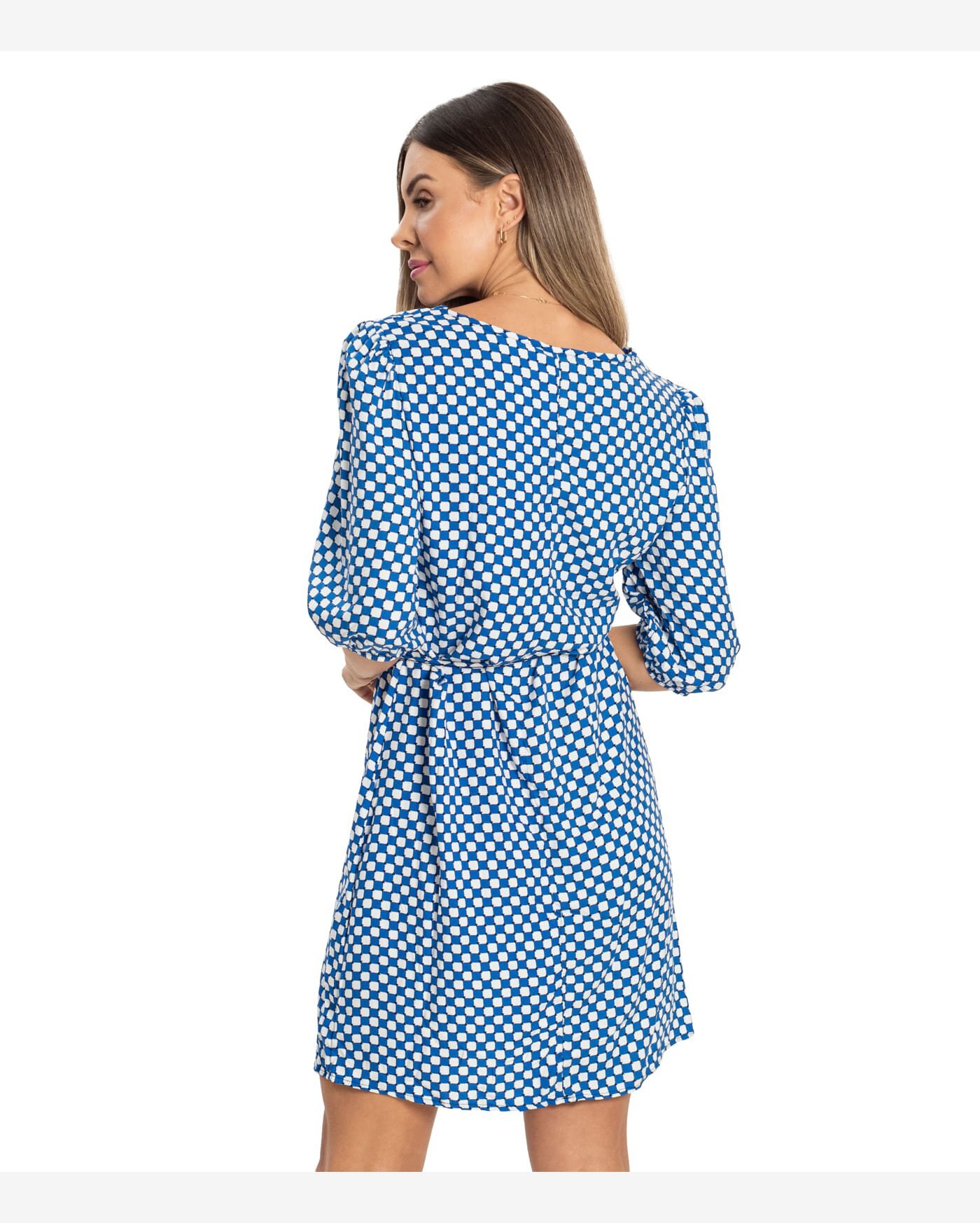 Riachuelo | Vestido Mangas 3/4 Viscose Creponada Rovitex Azul