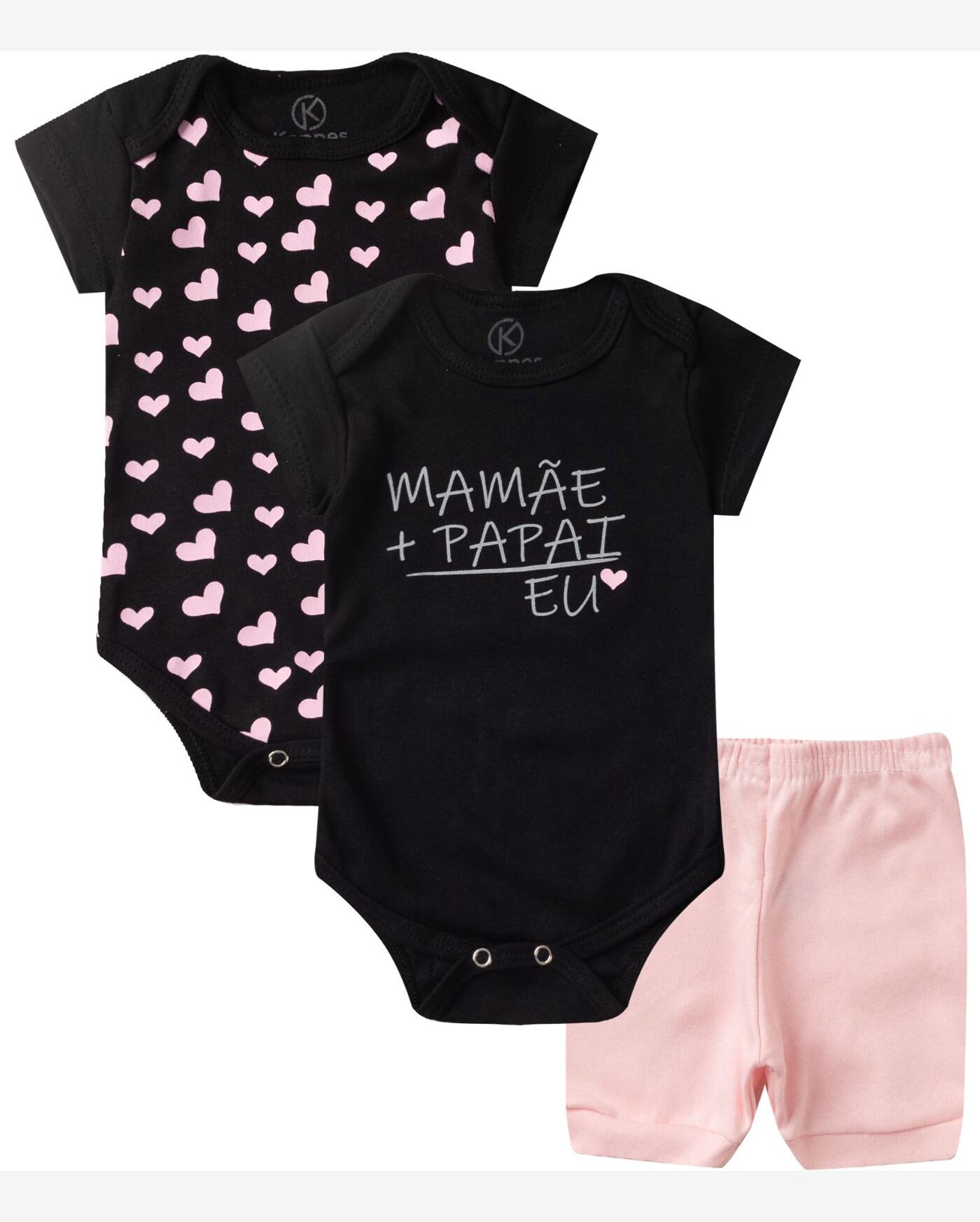 Riachuelo | Kit Body Infantil 3 Peças Kappes Preto