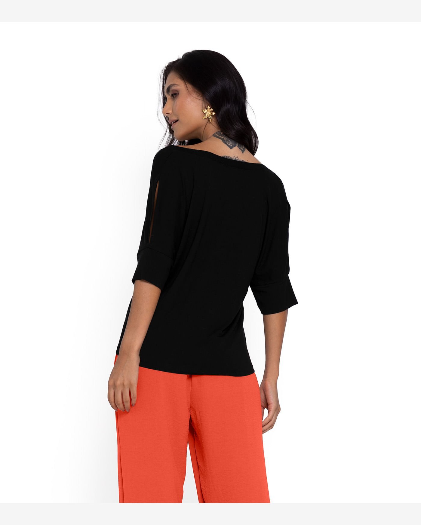Riachuelo | Blusa Feminina Com Recorte Na Manga Rovitex Preto