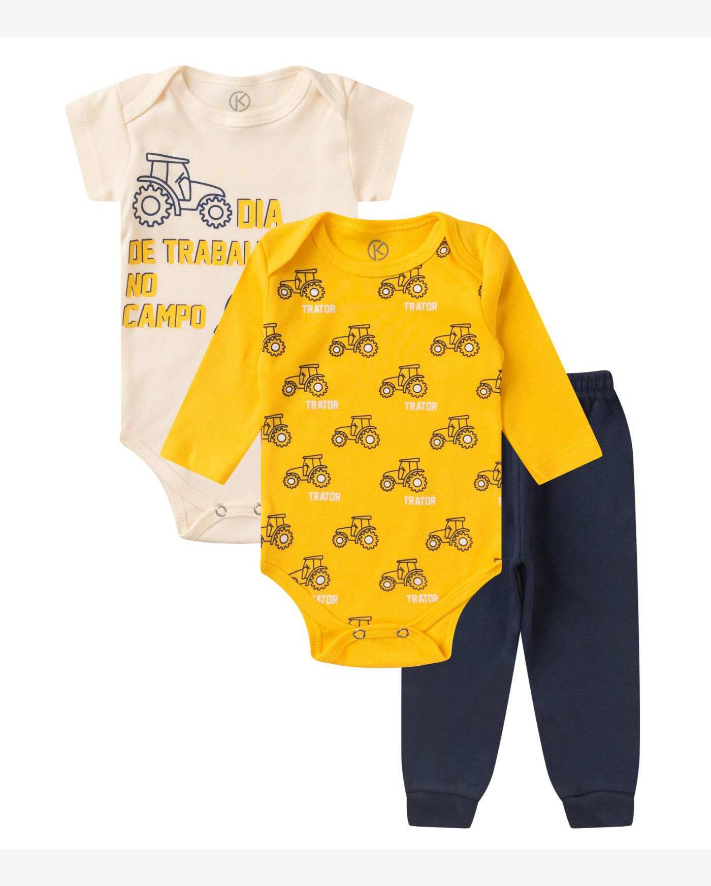 Riachuelo | Kit Body Infantil 3 Peças Kappes Amarelo