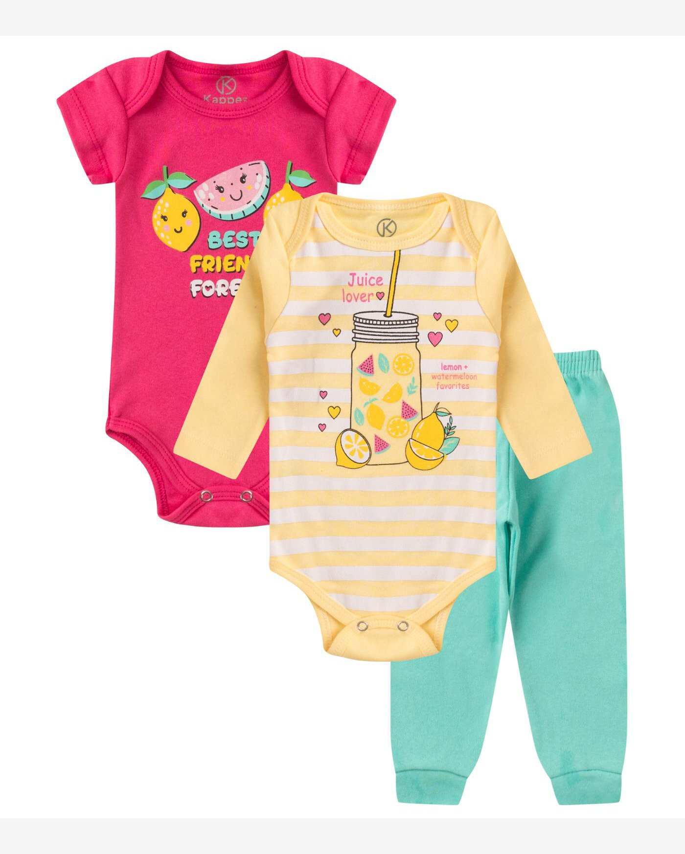 Riachuelo | Kit Body Infantil 3 Peças Kappes Rosa