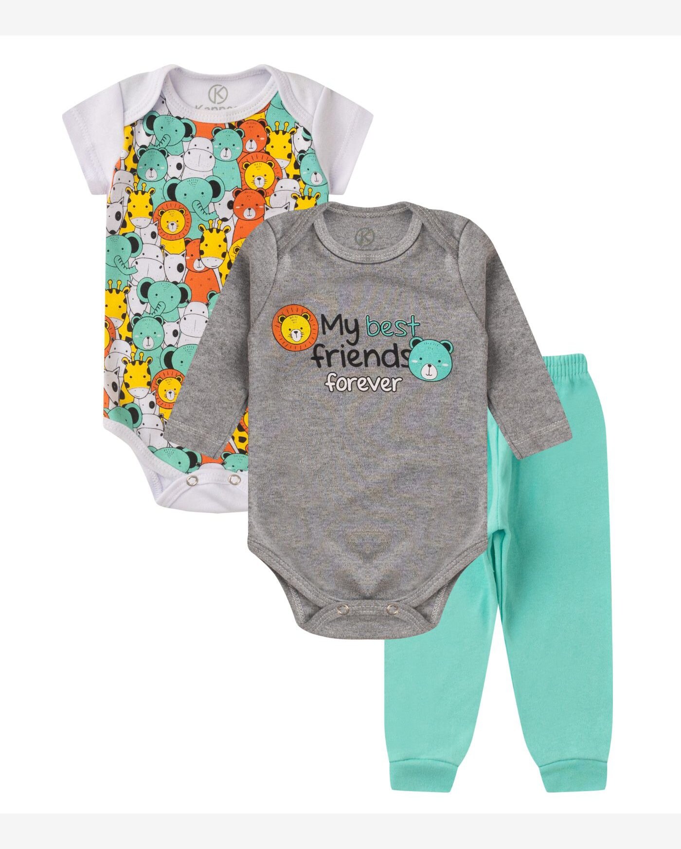 Riachuelo | Kit Body Infantil 3 Peças Kappes Cinza