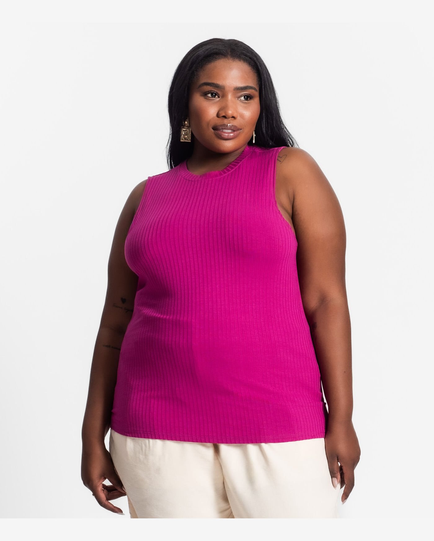 Riachuelo | Regata Plus Size Em Ribana Canelada Secret Glam Roxo