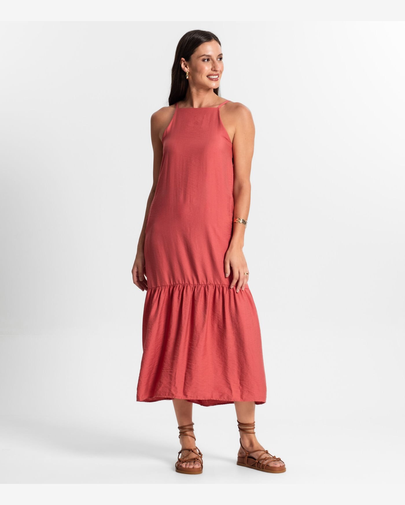 Riachuelo | Vestido Feminino Midi Com Babado Alça Fina Select Rosa