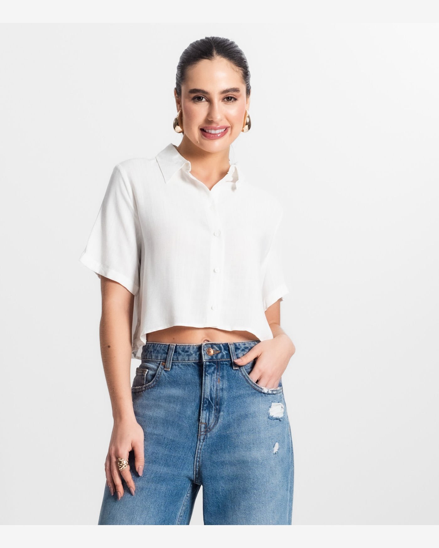 Riachuelo | Camisa Cropped Feminina Com Botões Select Branco