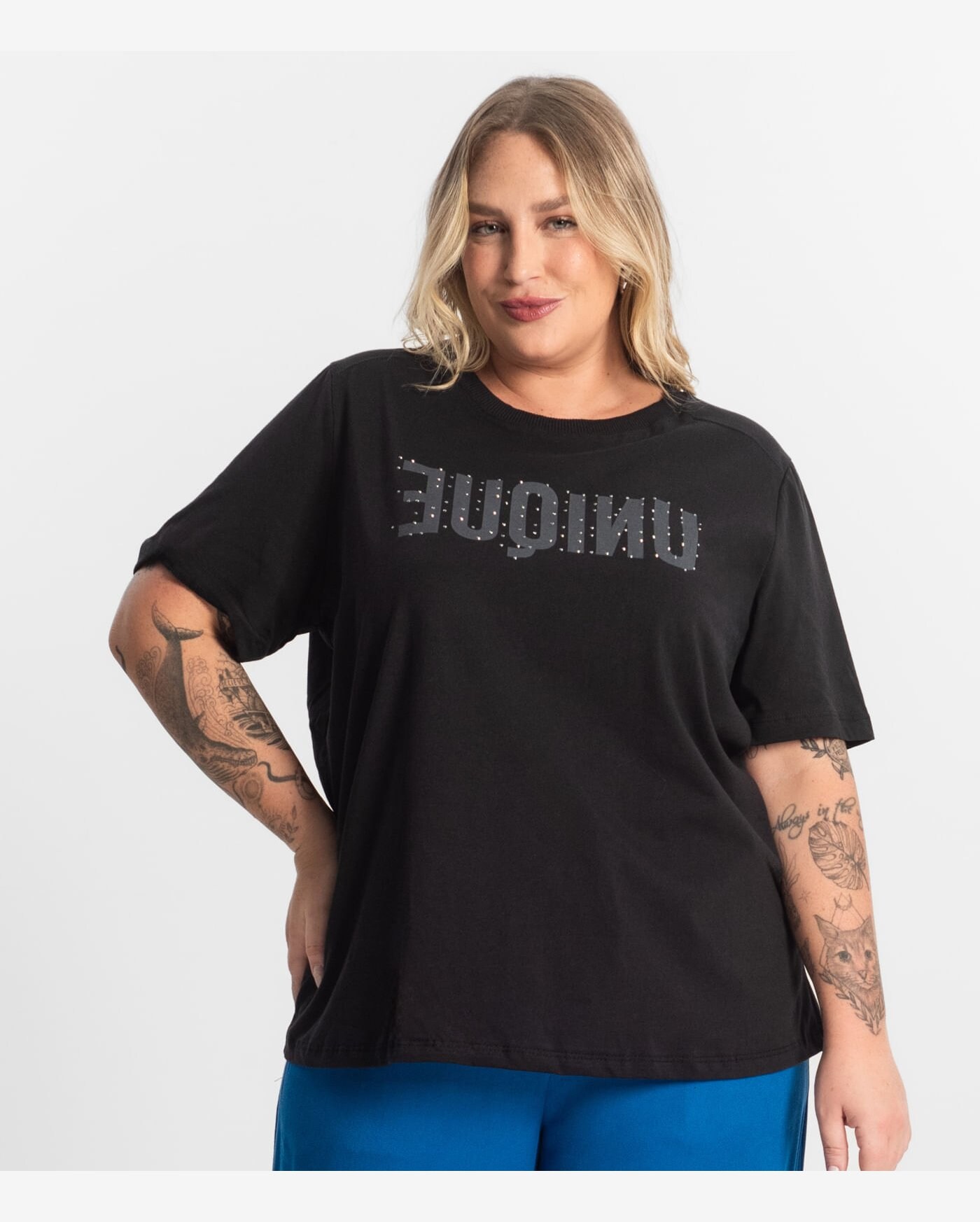 Riachuelo | Camiseta Meia Malha Plus Size Secret Glam Preto