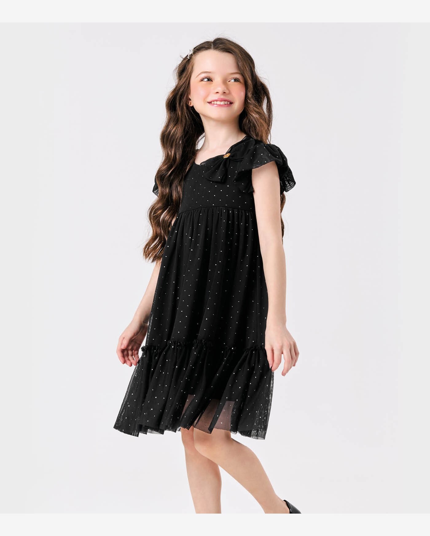 Riachuelo | Vestido Infantil Tule Glitter Com Laço Trick Nick Preto