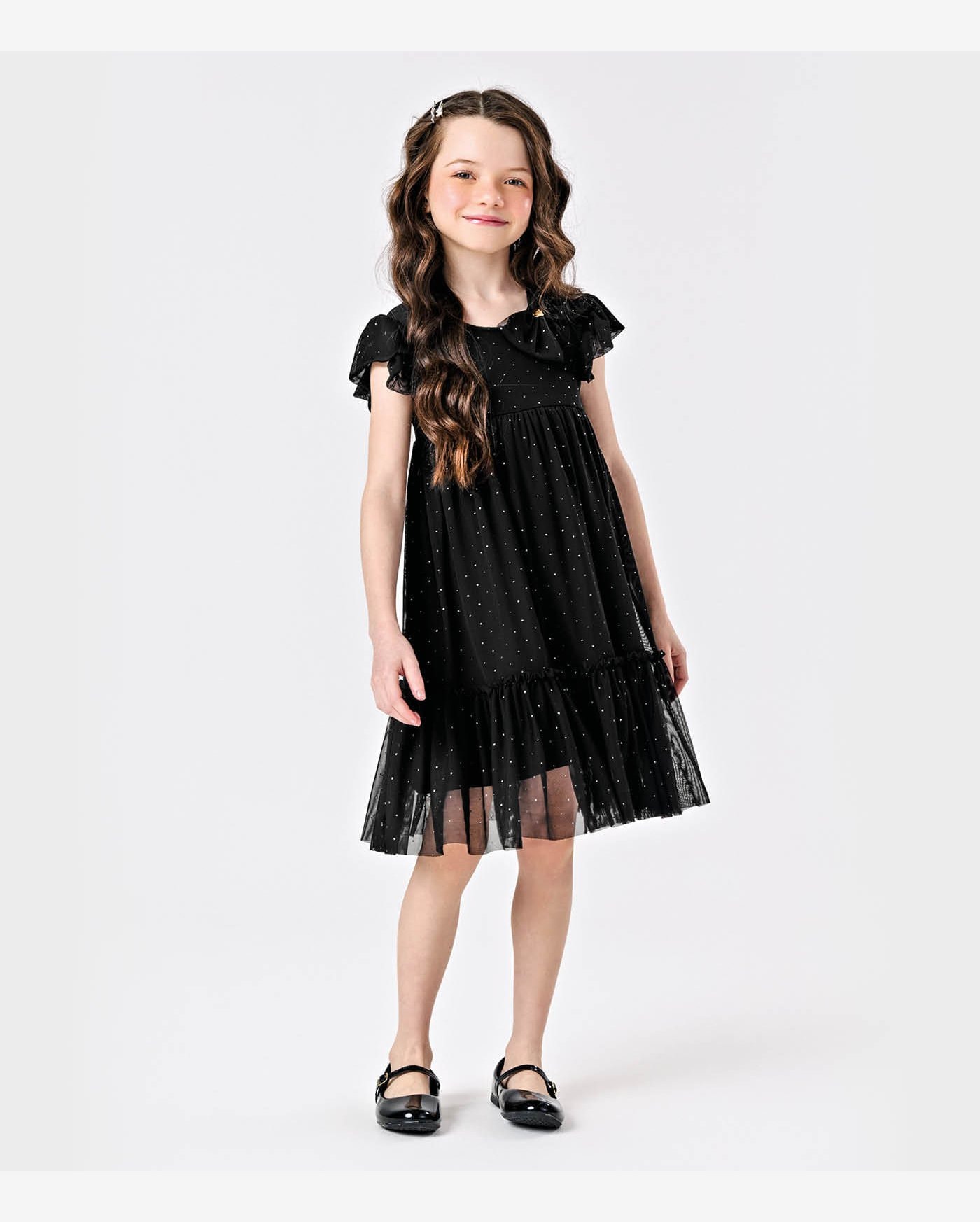 Riachuelo | Vestido Infantil Tule Glitter Com Laço Trick Nick Preto