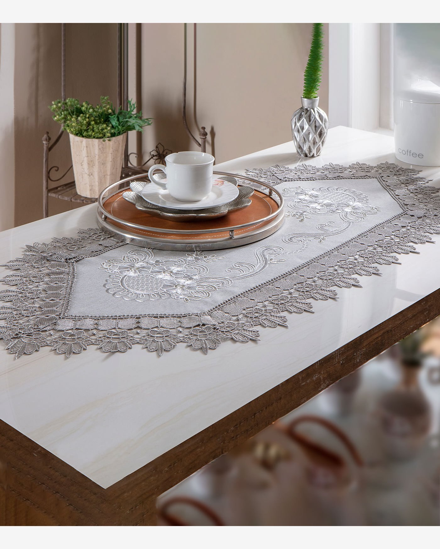 Riachuelo | Caminho De Mesa Premium Mumbai Jolitex Cinza