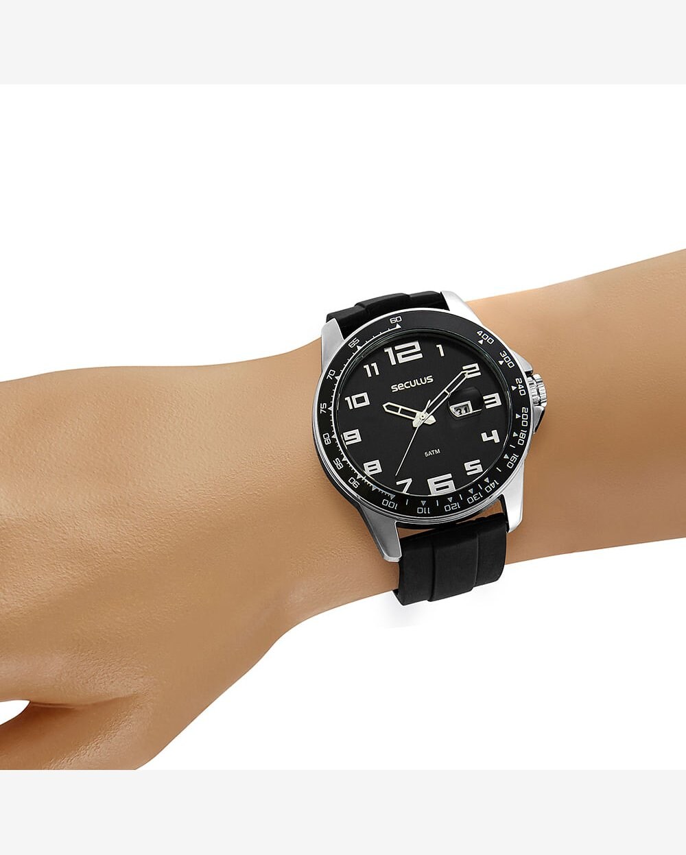 Riachuelo | Relógio Masculino Calendário Lupa Silicone Preto