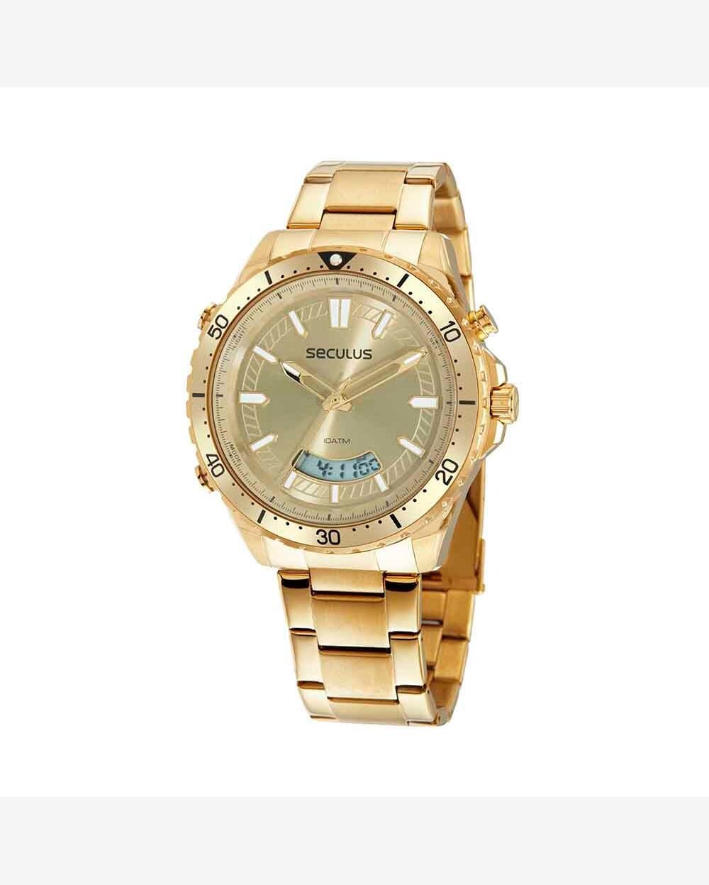 Riachuelo | Relógio Masculino Anadigi Esportivo Dourado