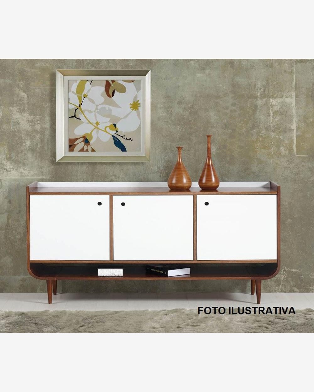 Riachuelo | Buffet Dylan C/ 3 Portas Madeira Cor Cacau/Vermelho - 27273