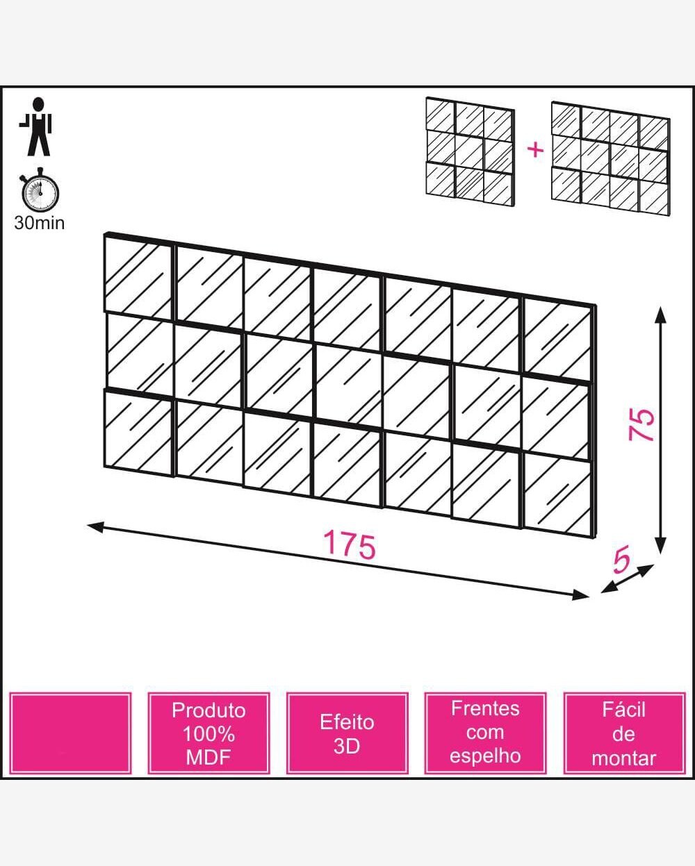 Riachuelo | Quadro Espelho Block Extra Grande 1,75 MT (LARG) cor Nobre ...