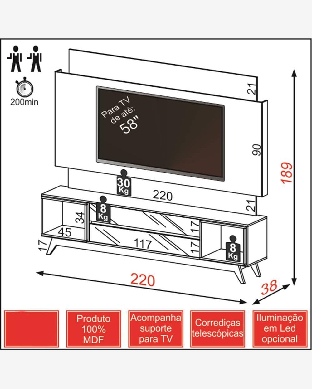 Riachuelo | Rack com Painel Munique Espelhado 2,20 MT cor Off White com ...