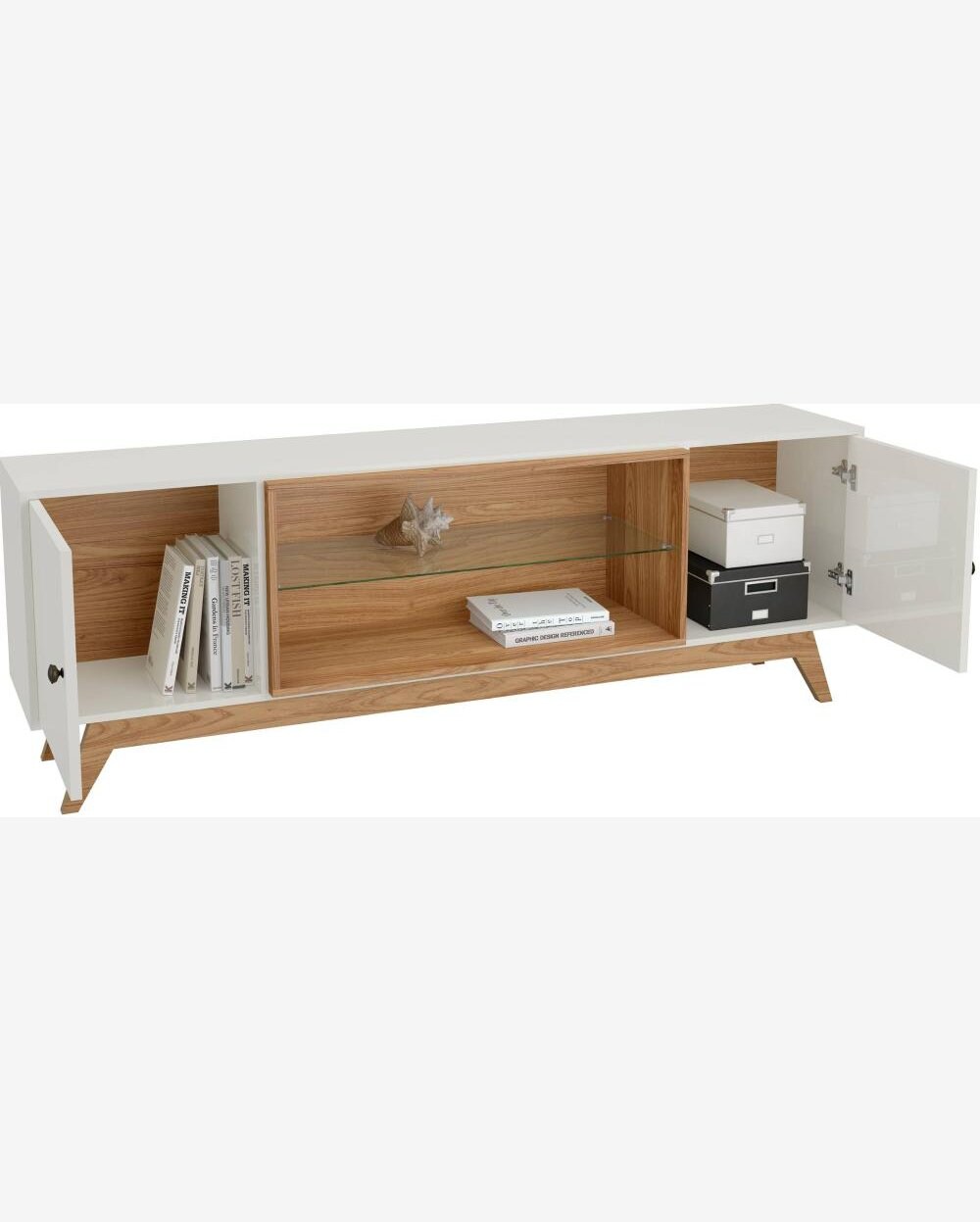 Riachuelo | Rack Retro Viena 1,80 MT cor Off White com Freijo - 51853