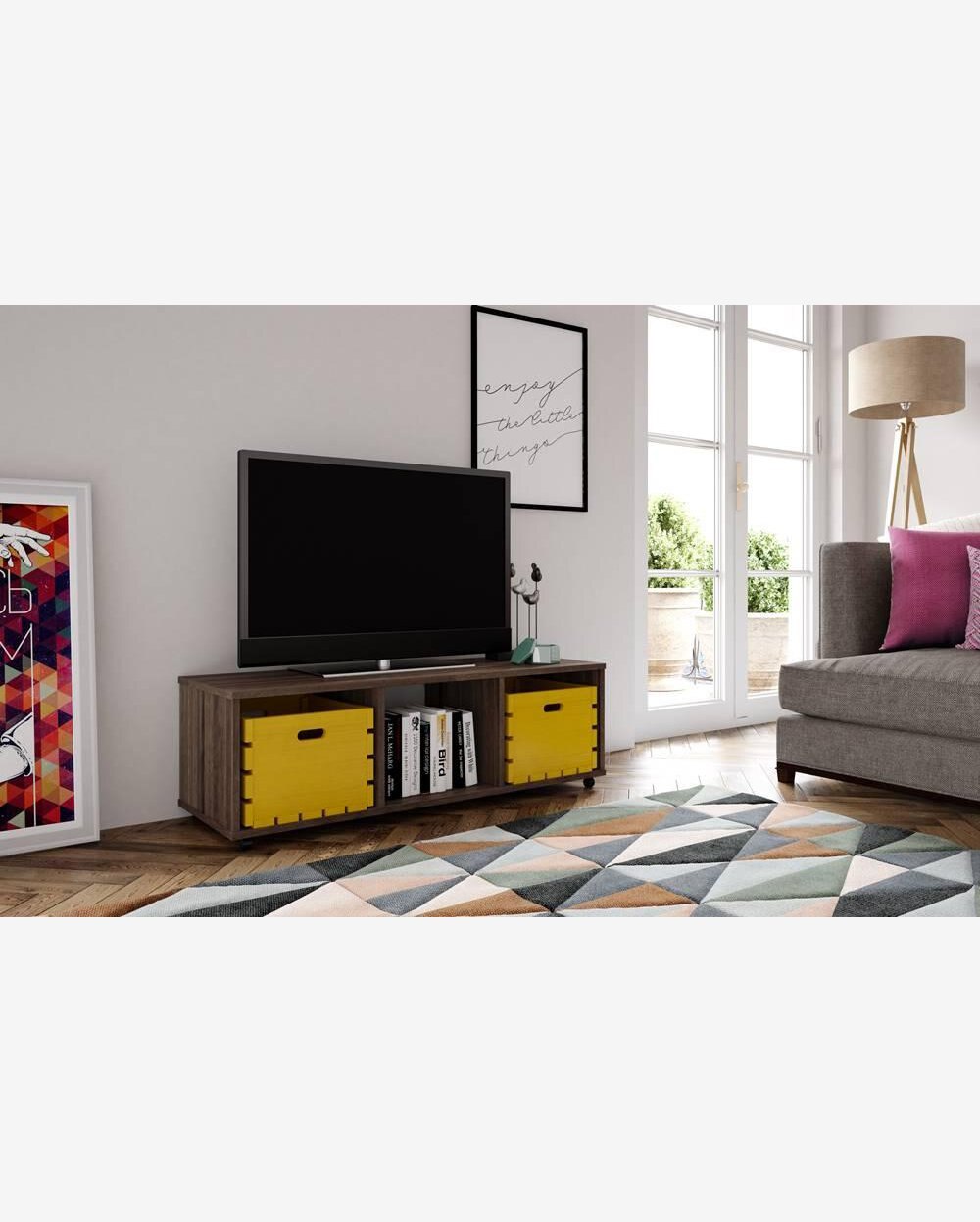 Riachuelo | Rack Harvest Estrutura Nogueira e Acabamento Azul Escuro ...