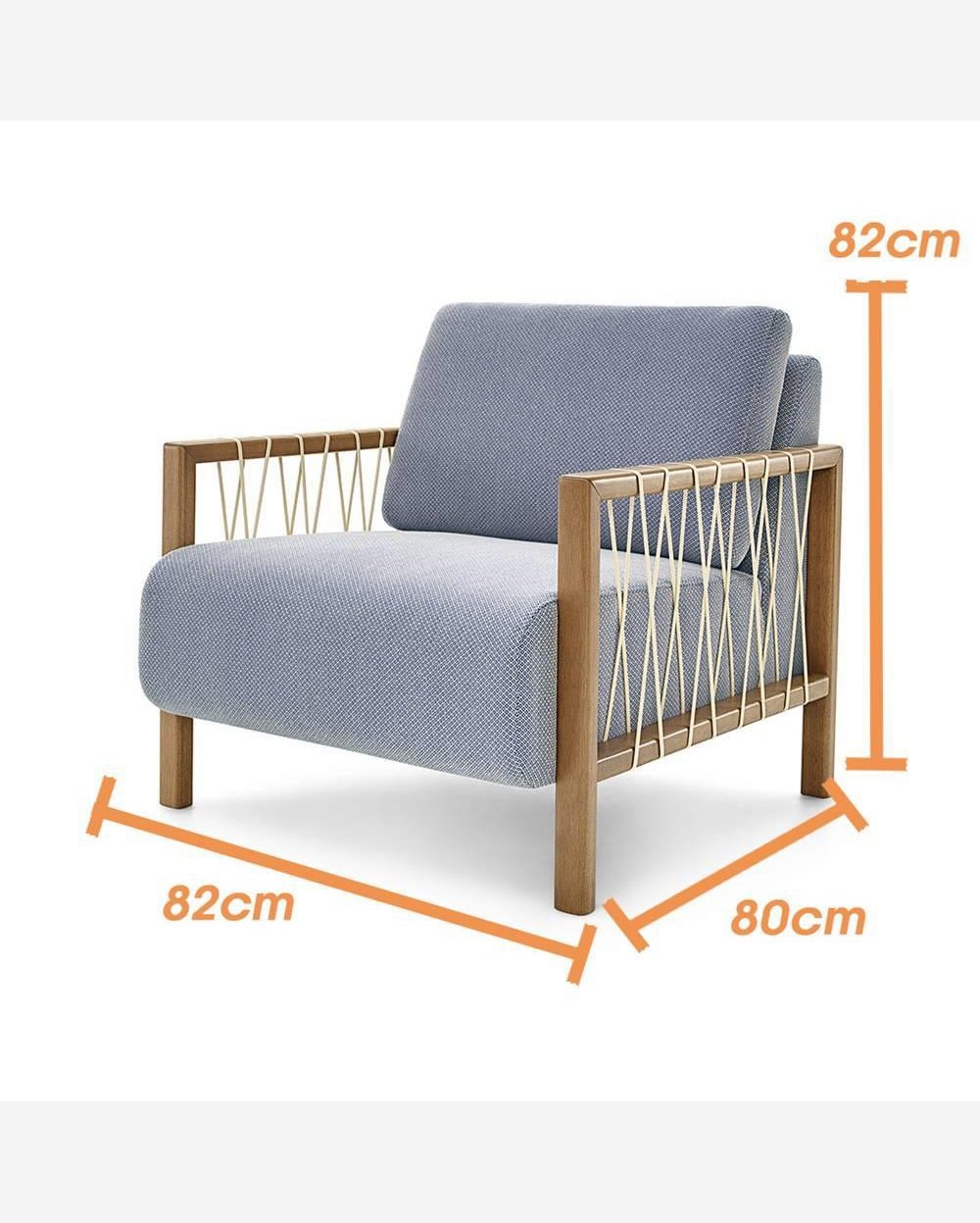 Riachuelo | Poltrona Joe Tecido Azul Fibra Off White Base Amendoa 82cm ...