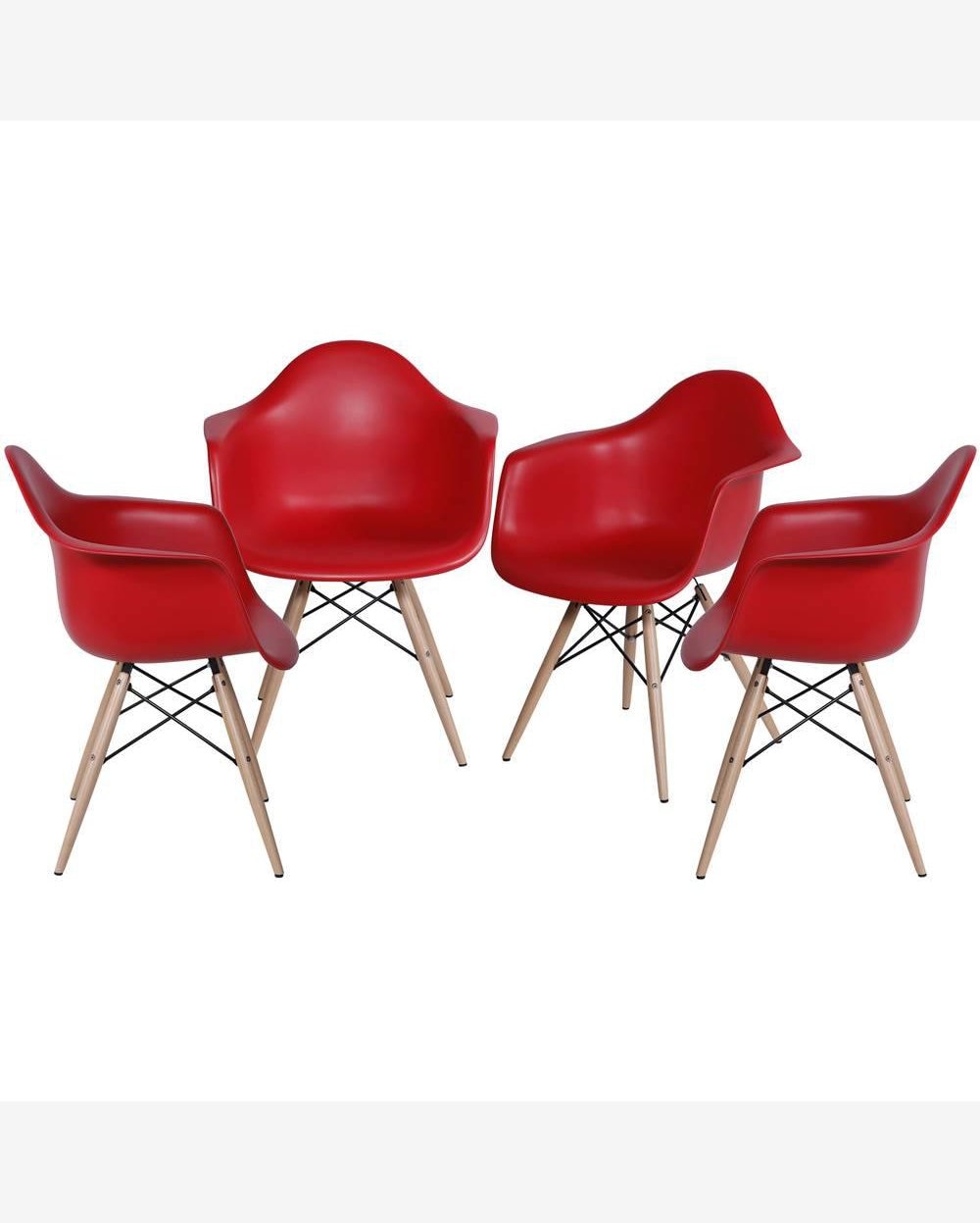 Riachuelo | Kit 4 Cadeiras Eames com Braço Vermelha Base em Madeira - 64687