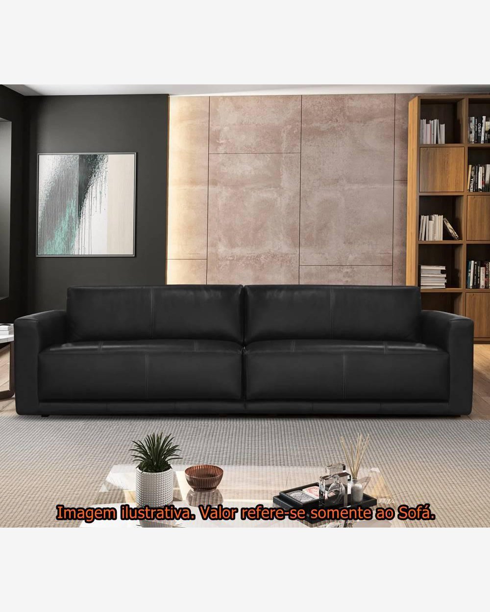Riachuelo | Sofá Aser 2 Lugares Fixo Couro Preto 280cm - 69823