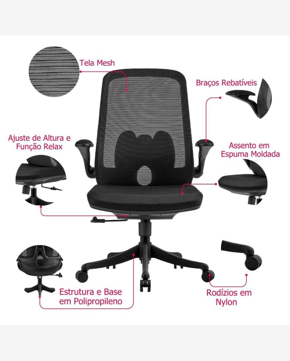 Riachuelo | Cadeira Austin Office Diretor Giratória Tela Mesh Base ...