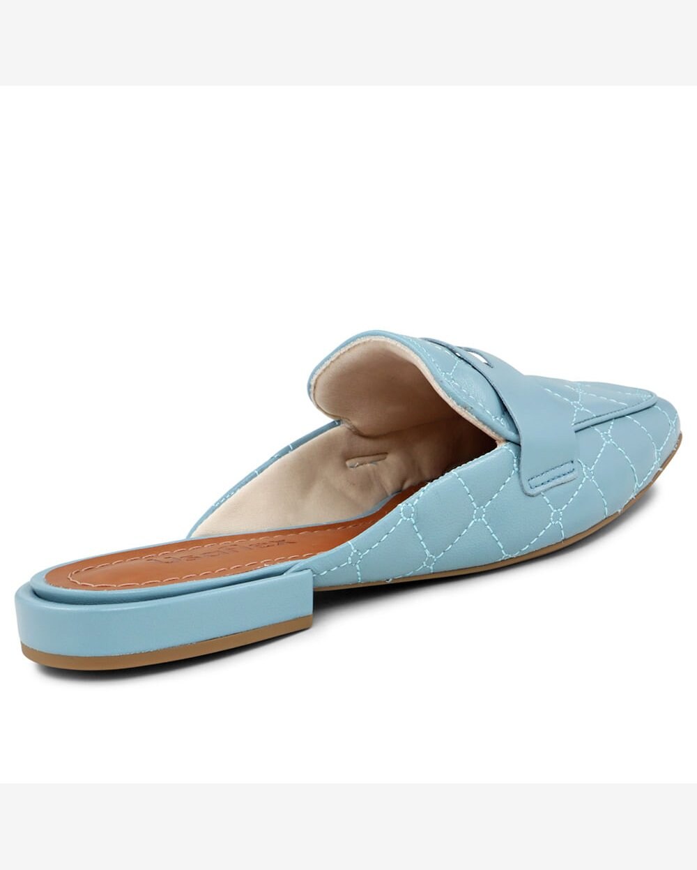 Riachuelo | Mule Light Blue Bico Quadrado Couro Matelassê Pelica