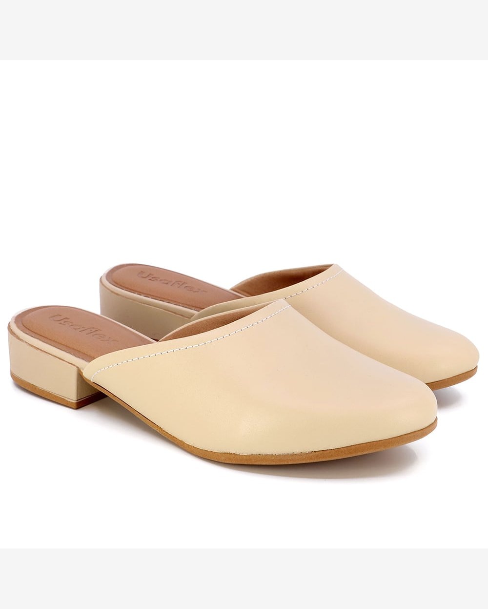 Riachuelo | Mule Bege Salto Bloco Couro Liso
