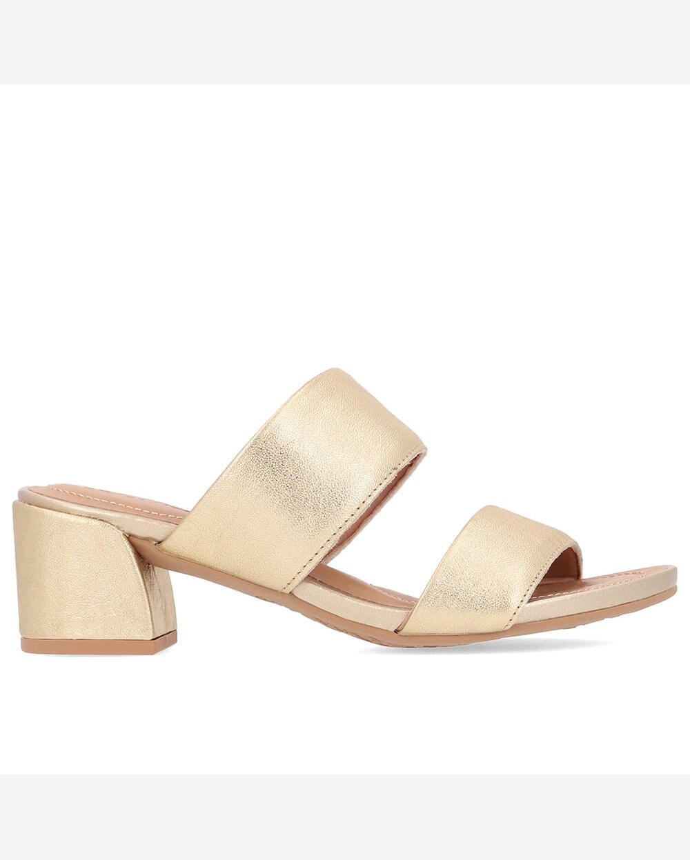 Riachuelo | Tamanco Salto Bloco Couro Dourado