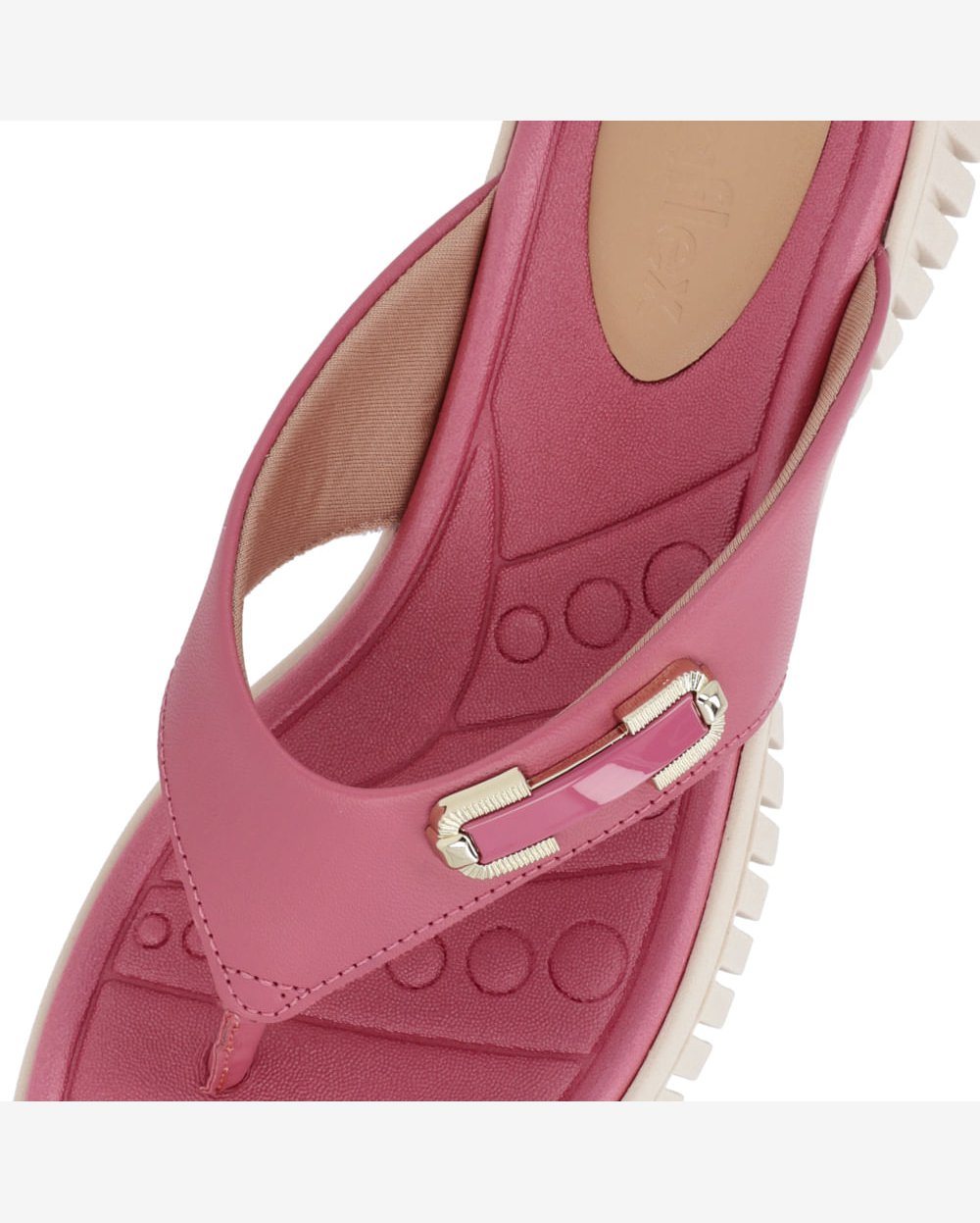 Riachuelo | Chinelo Salto Plataforma Couro Rosa Enfeite